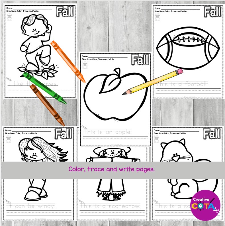 No Prep Fall Color and Trace Sentence Writing Worksheets - Made By Teachers