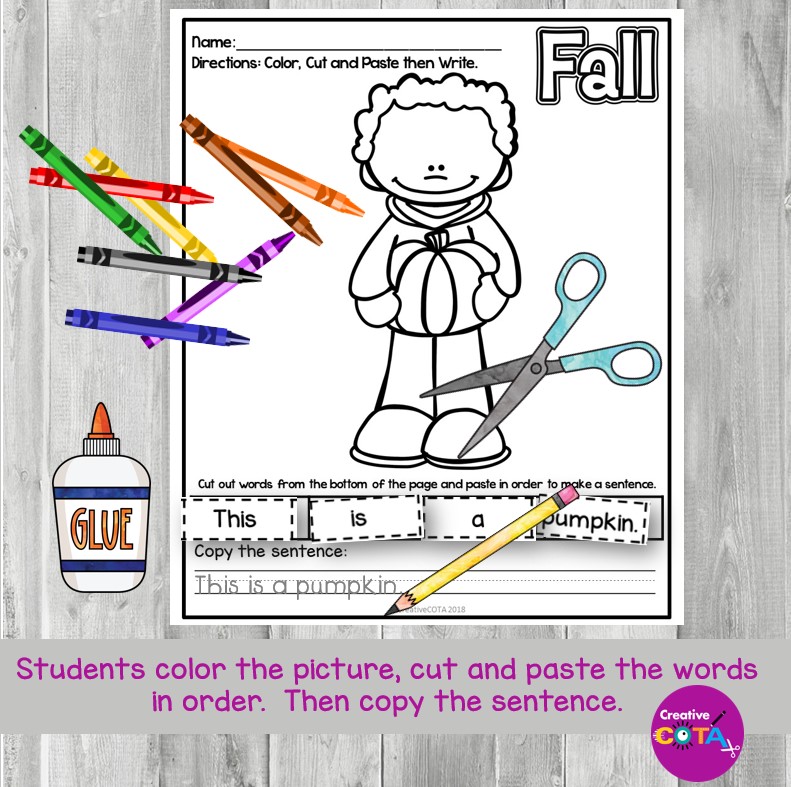 No Prep Fall Color and Trace Sentence Writing Worksheets - Made By Teachers