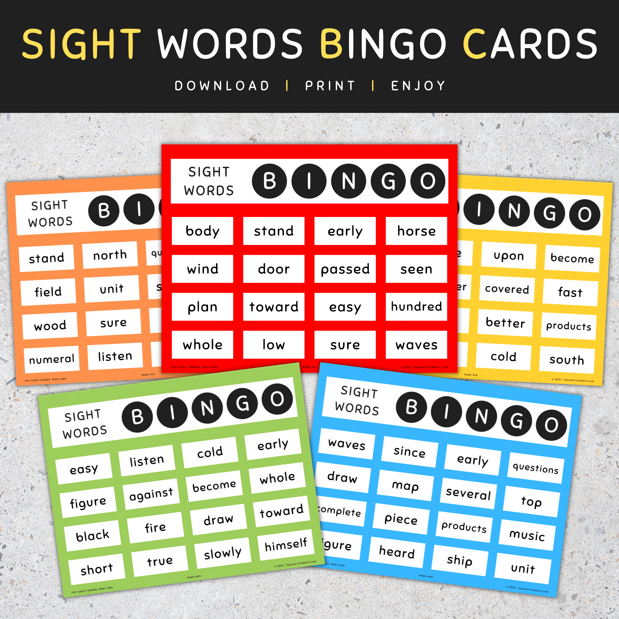 Sight Words Bingo Cards: 4th 100 Fry Sight Words, Fun Activities | Made ...