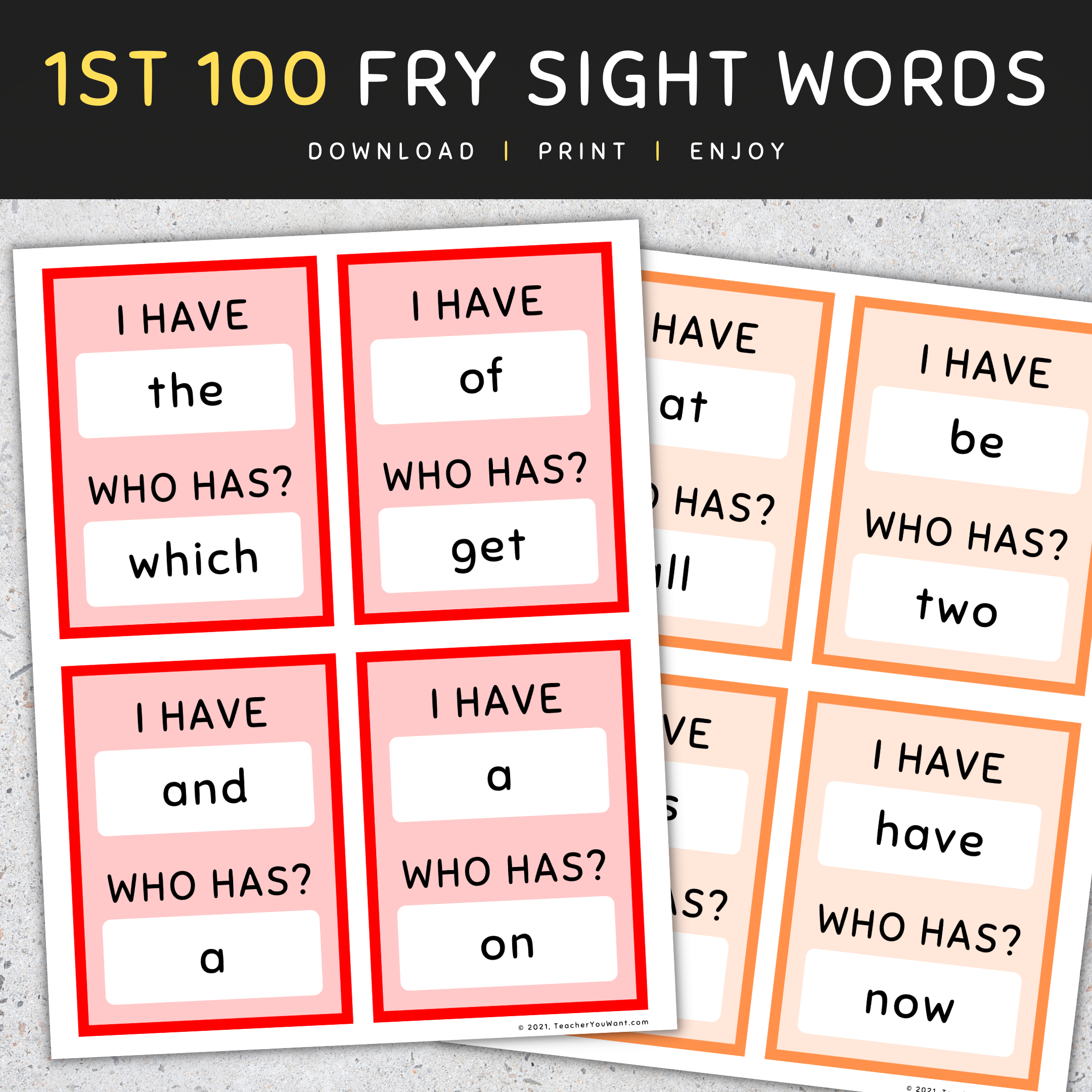 Fry Sight Words Flash Cards: I Have Who Has Sight Words Flashcards, 1 ...