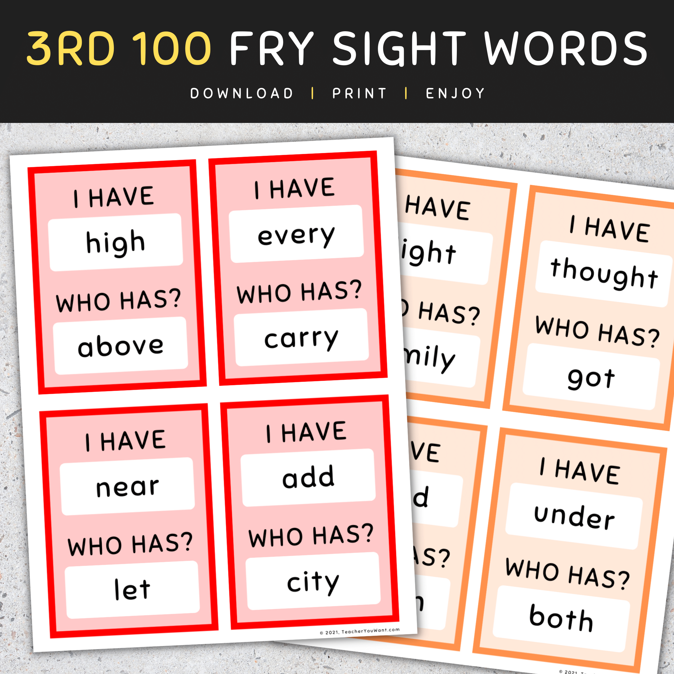 Fry Sight Words Flash Cards: I Have Who Has Sight Words Flashcards, 201 ...