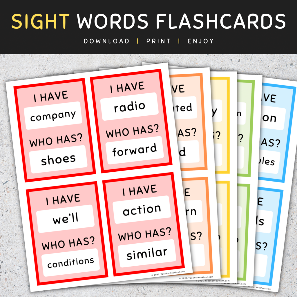 Fry Sight Words Flash Cards: 1000 Sight Words Bundle, I Have Who Has ...