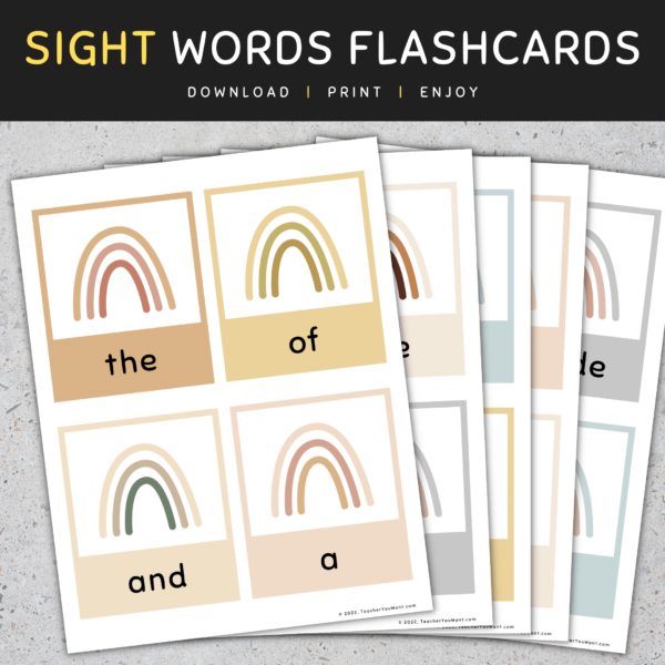 Fry Sight Word Flash Cards: 1st 100, Boho Rainbow Sight Words, [SET 3 ...