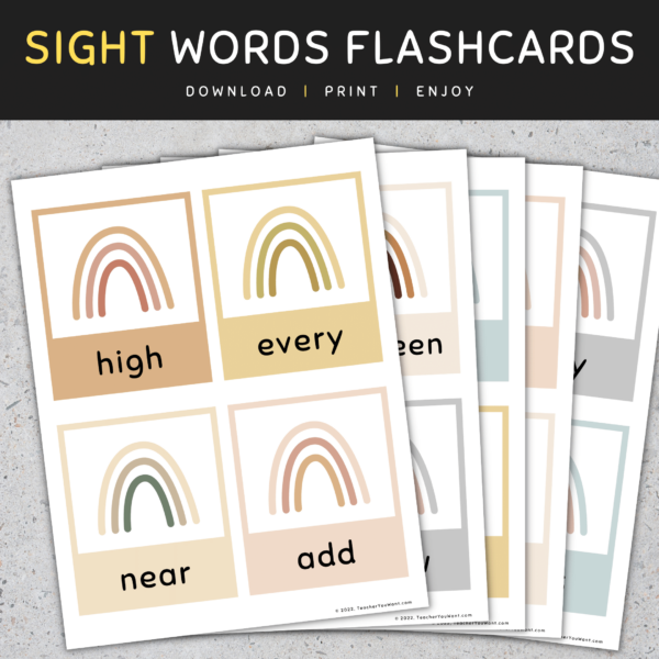 Fry Sight Word Flash Cards: 3rd 100, Boho Rainbow Sight Words, [SET 3 ...