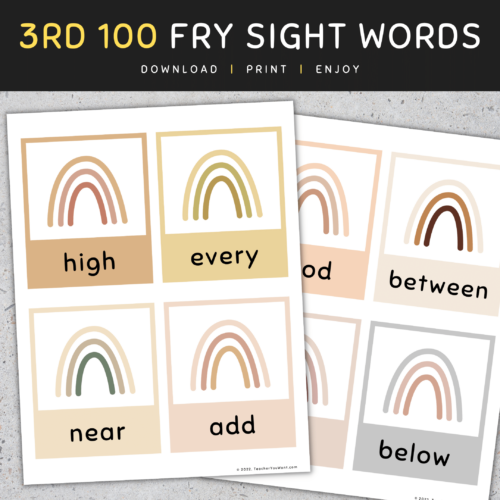 Fry Sight Word Flash Cards: 3rd 100, Boho Rainbow Sight Words, [SET 3 ...