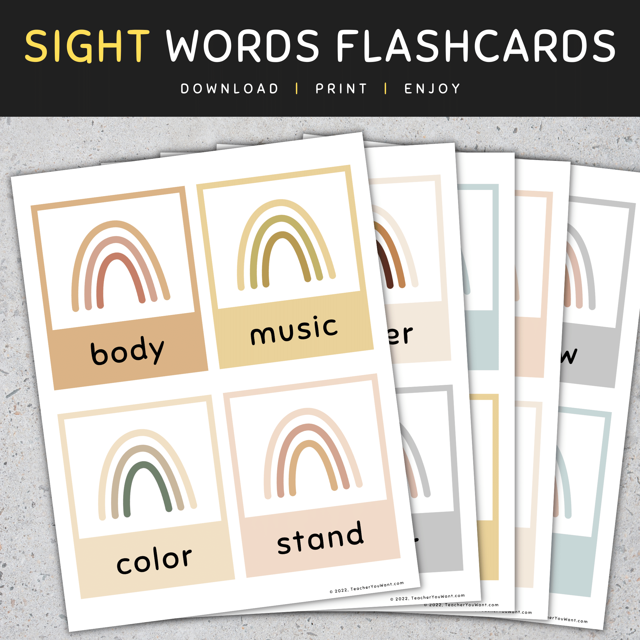Fry Sight Word Flash Cards: 4th 100, Boho Rainbow Sight Words, [SET 3 ...