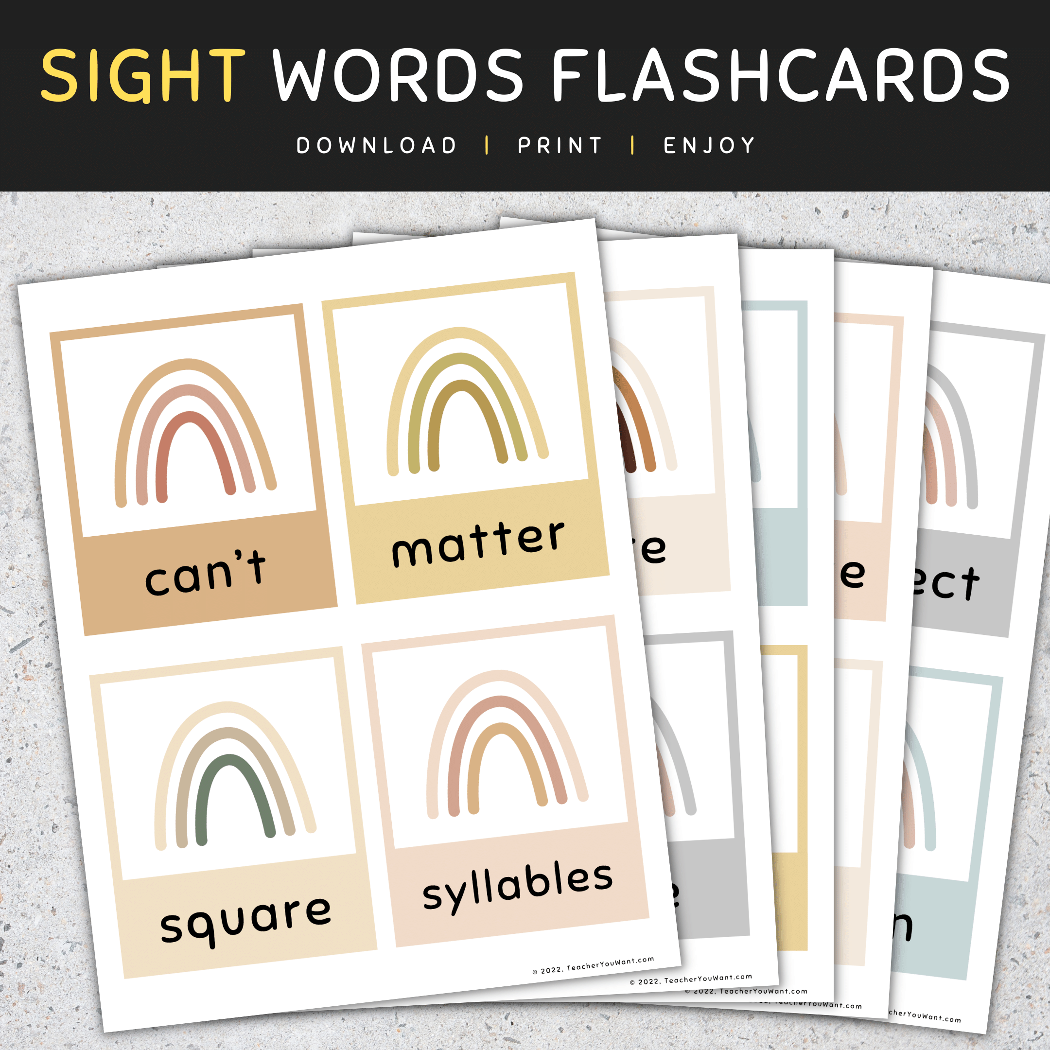 Fry Sight Word Flash Cards: 6th 100, Boho Rainbow Sight Words, [SET 3 ...