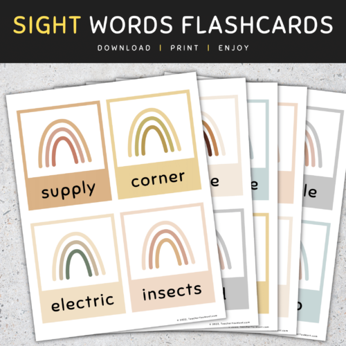 Fry Sight Word Flash Cards: 9th 100, Boho Rainbow Sight Words, [SET 3 ...