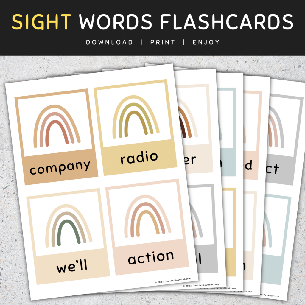 Fry Sight Word Flash Cards: 10th 100, Boho Rainbow Sight Words, [SET 3 ...