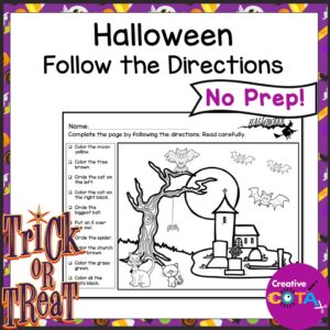 Halloween Following Directions Coloring Activity for Listening Skills ...