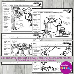 Halloween Following Directions Coloring Activity for Listening Skills ...
