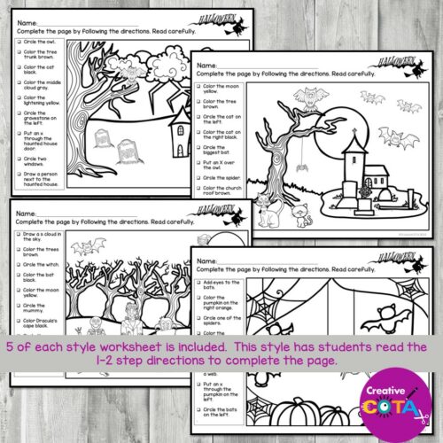 Halloween Following Directions Coloring Activity for Listening Skills ...