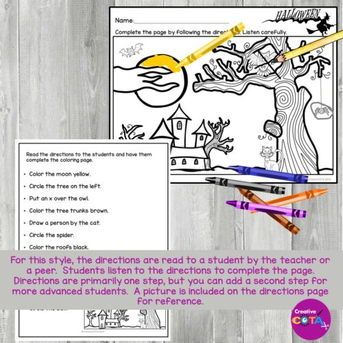 Halloween Following Directions Coloring Activity for Listening Skills ...