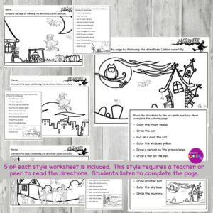 Halloween Following Directions Coloring Activity for Listening Skills ...