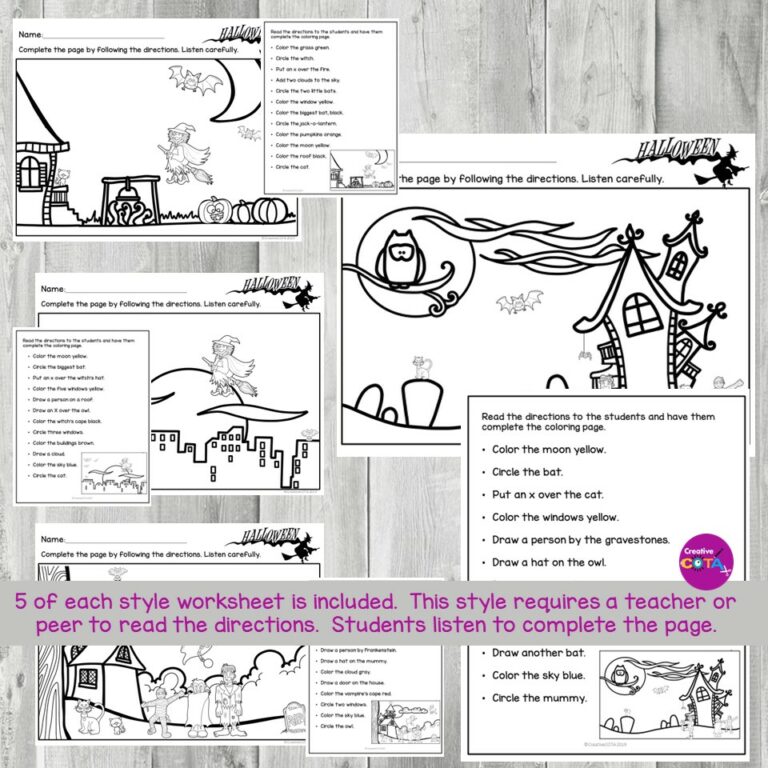Halloween Following Directions Coloring Activity for Listening Skills ...