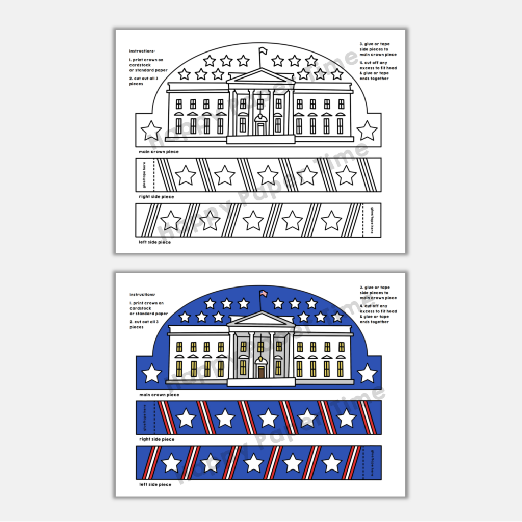 White House Paper Crown Printable Coloring Craft Activity Template ...