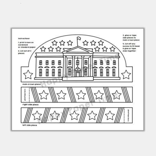 White House Paper Crown Printable Coloring Craft Activity Template ...