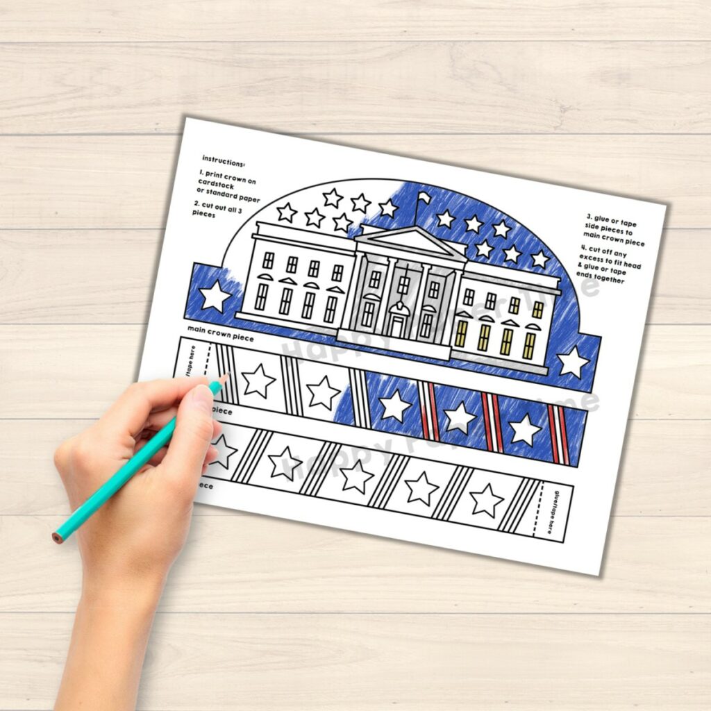 White House Paper Crown Printable Coloring Craft Activity Template ...