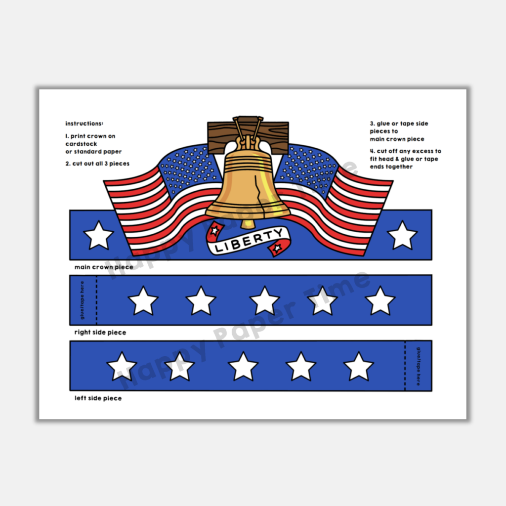 Liberty Bell Paper Crown Printable Headband Craft Activity Template ...