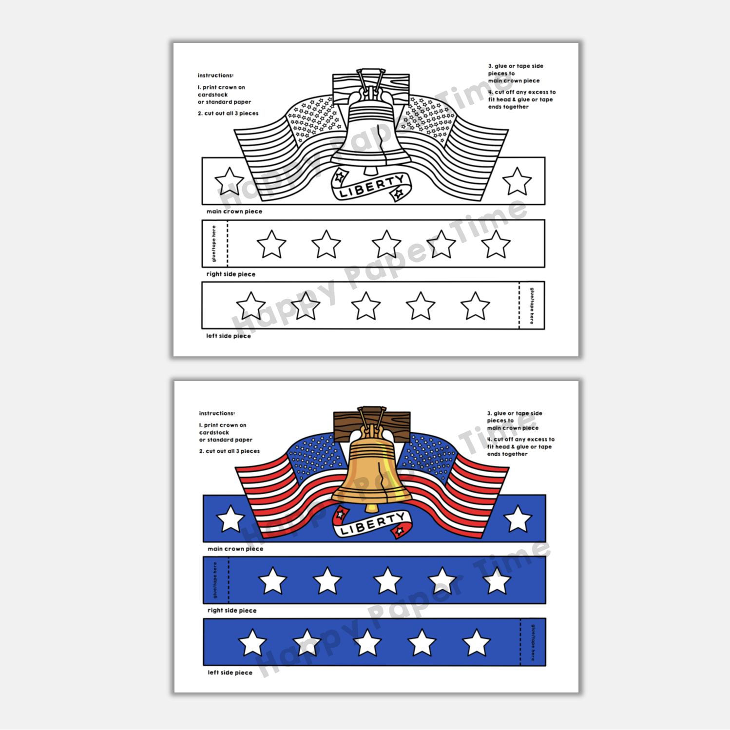 Liberty Bell Paper Crown Printable Coloring Craft Activity Template ...