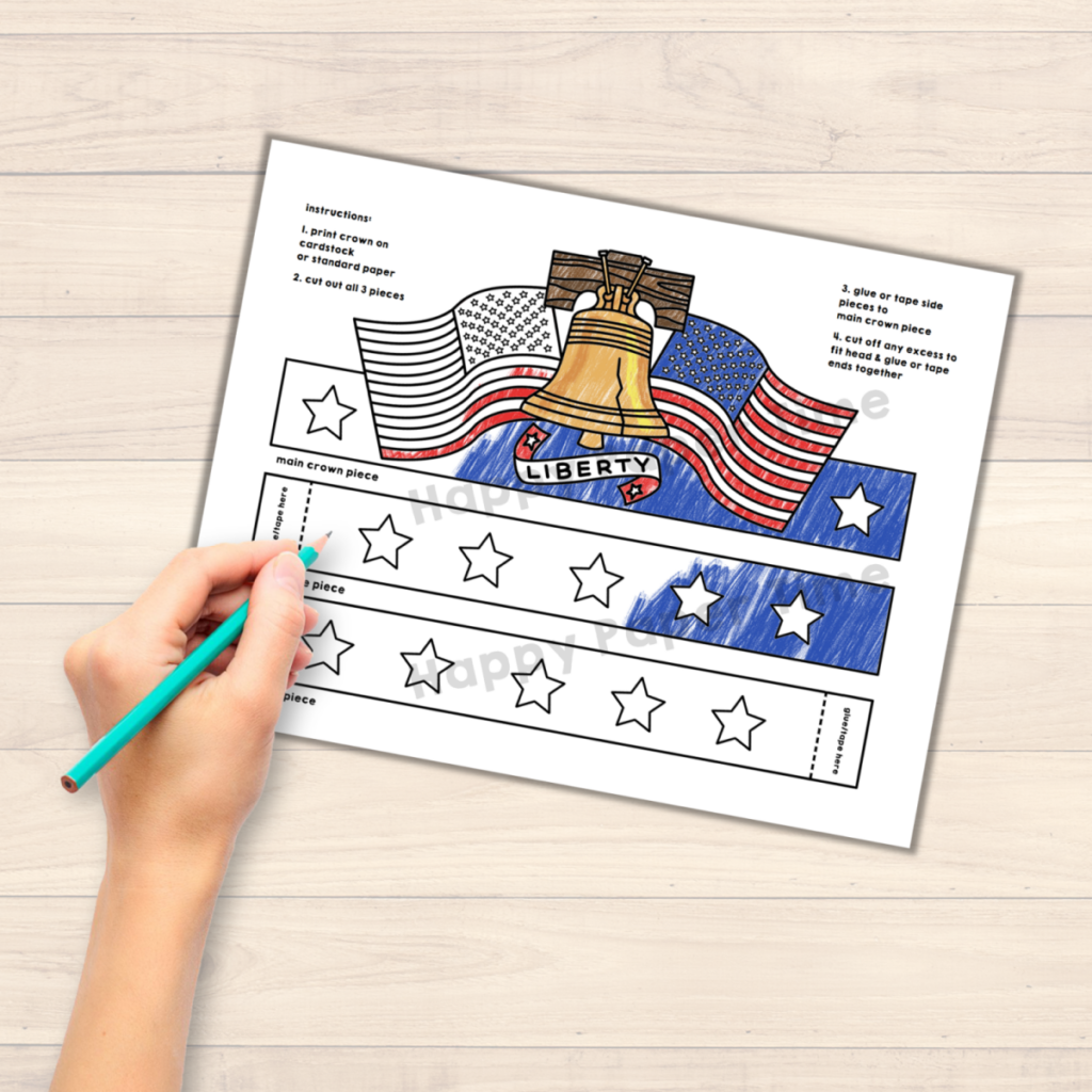 Liberty Bell Paper Crown Printable Coloring Craft Activity Template ...