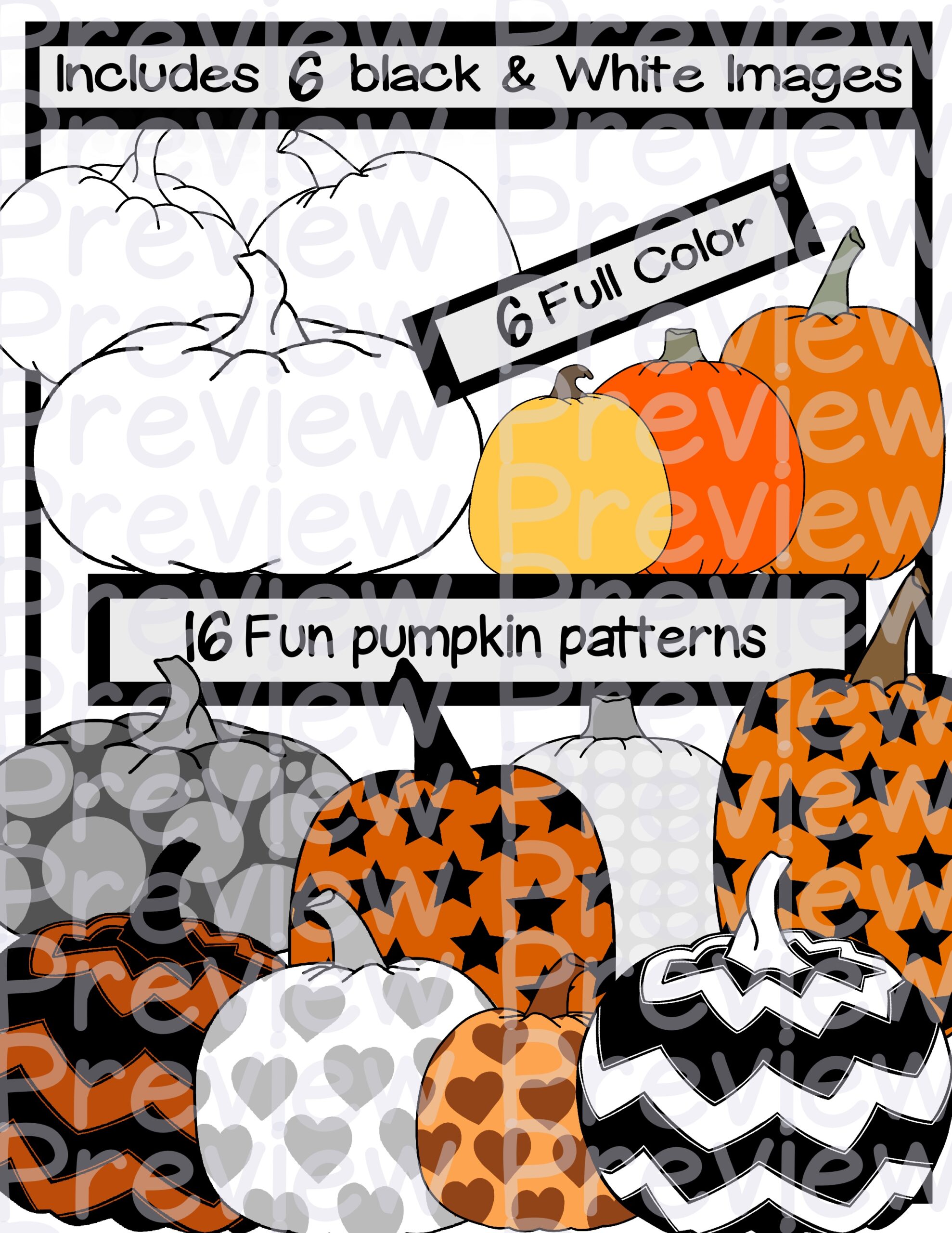 Pumpkin Clip Arts with Solid Colors, Farm House Patterns, for Halloween ...