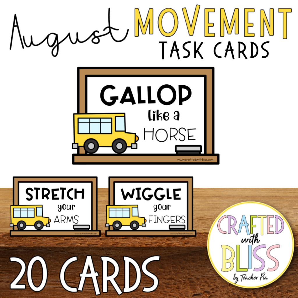 August Back to School Movement Task Cards (Preschool, Sped ...