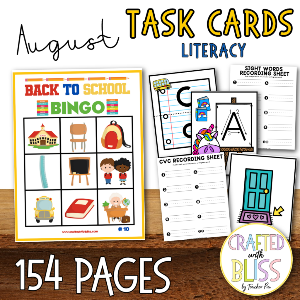August Back to School Math and Literacy Task Cards(Preschool, Sped ...