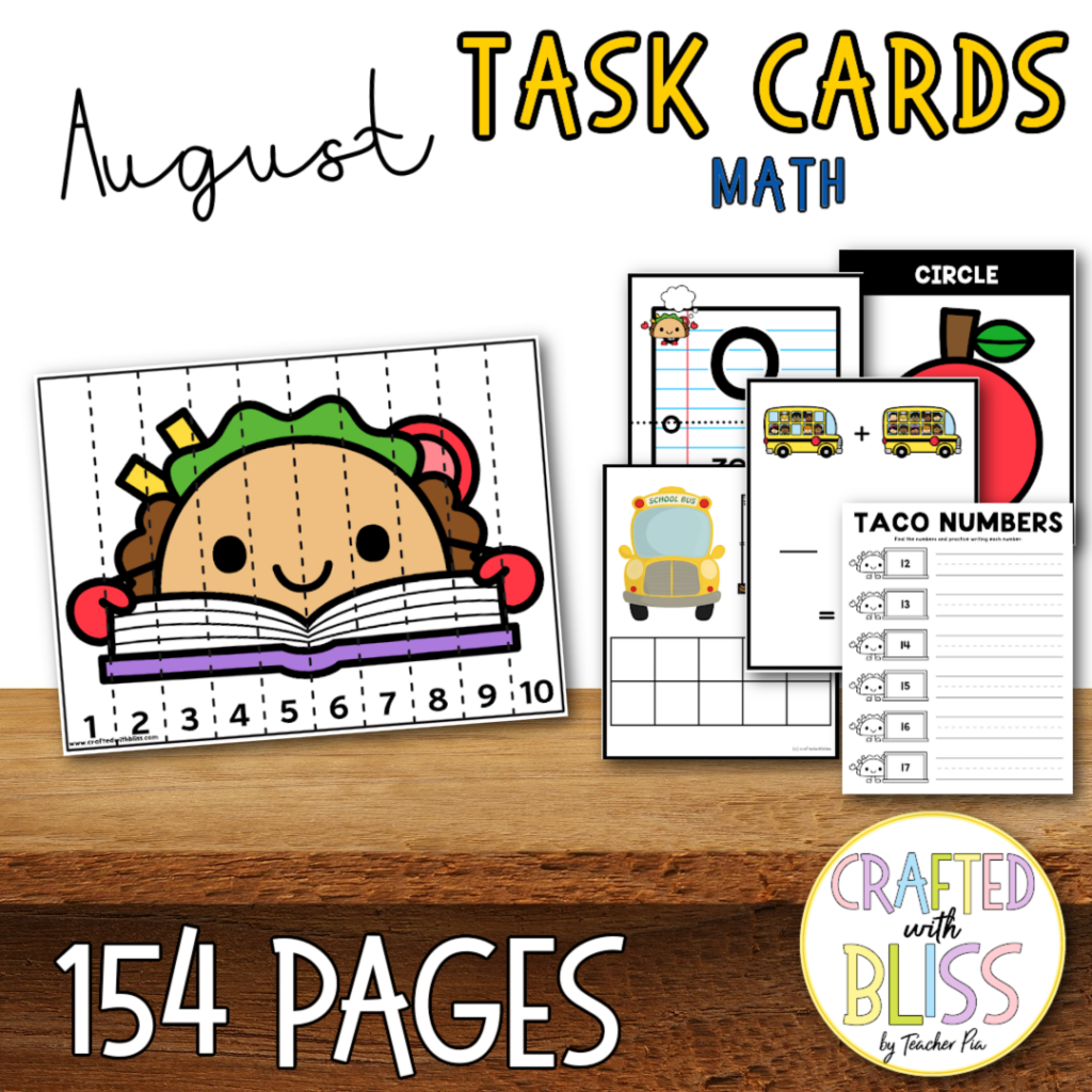 August Back to School Math and Literacy Task Cards(Preschool, Sped ...