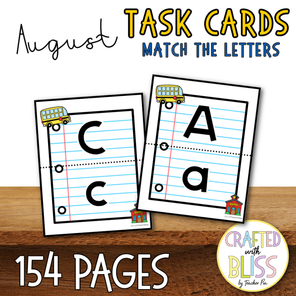 August Back to School Math and Literacy Task Cards(Preschool, Sped ...