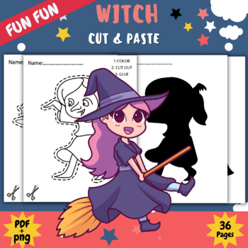 Printable Witch Coloring Pages Cut and Paste Scissor Skill Activities ...