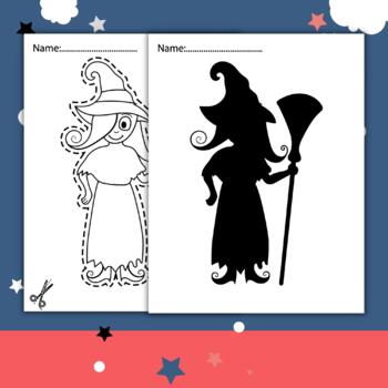 Printable Witch Coloring Pages Cut and Paste Scissor Skill Activities ...