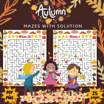 Printable Fall Thanksgiving Mazes Puzzles With Solutions - Fun Brain ...