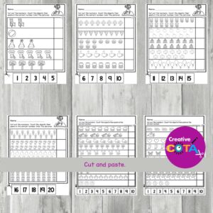 No Prep Cut and Paste Kindergarten Math Worksheets Numbers 1-20 | Made ...