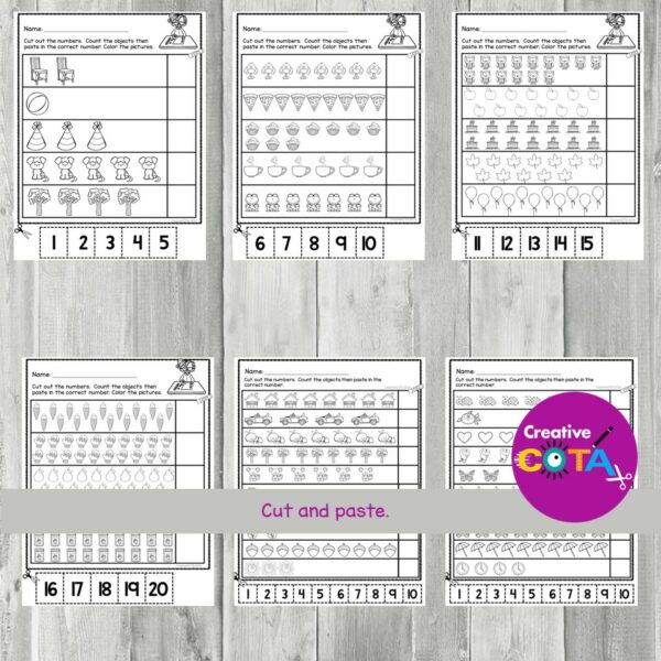 No Prep Cut and Paste Math Worksheets Numbers 1-20 - Made By Teachers