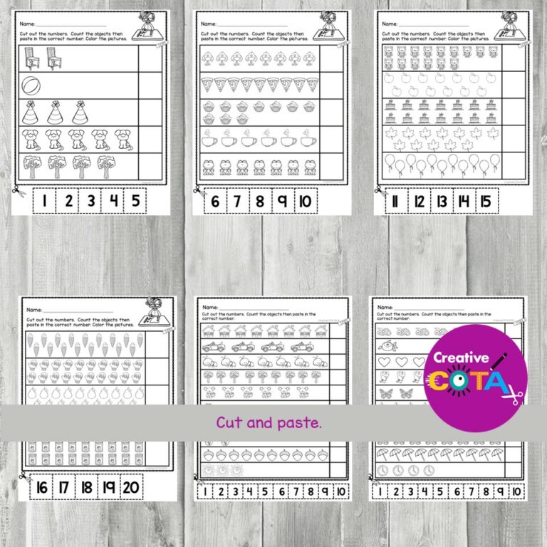 No Prep Cut and Paste Math Worksheets Numbers 1-20 - Made By Teachers