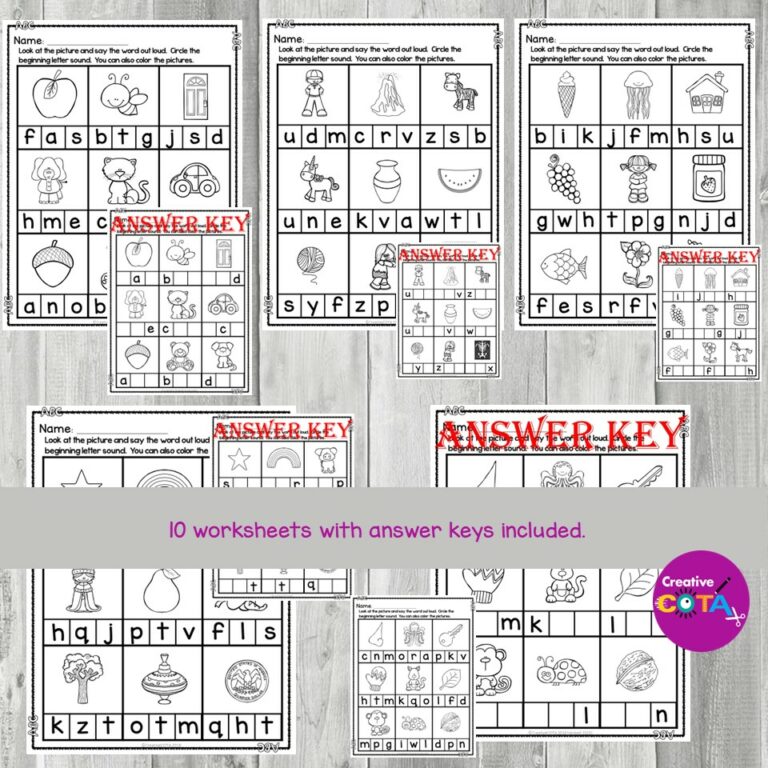 No Prep Kindergarten Literacy ABC Worksheets Circle the Beginning ...