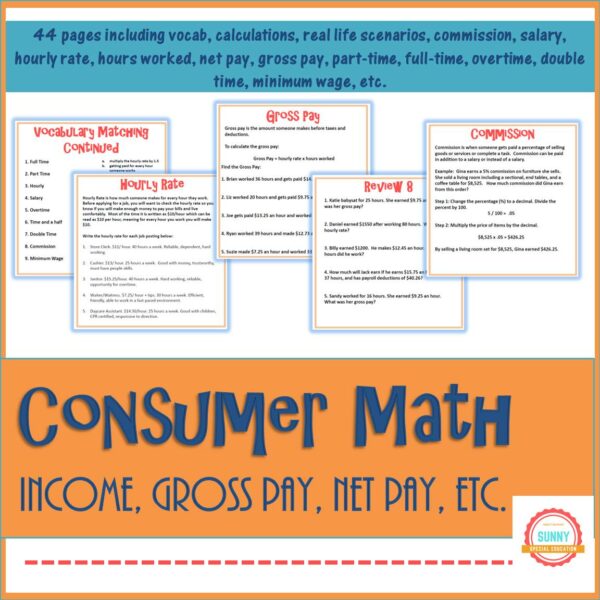Consumer Math- Income, Gross Pay, Net Pay, Hourly Rate, Commission ...