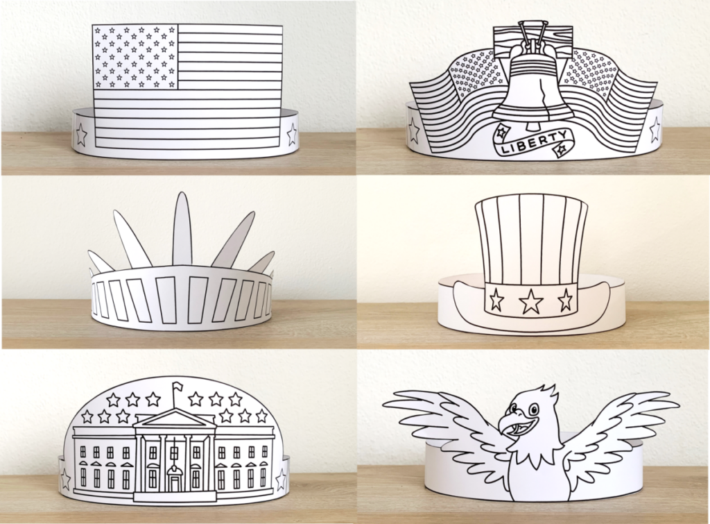 American Symbols Paper Crowns Headbands Hats Printable Coloring Craft ...