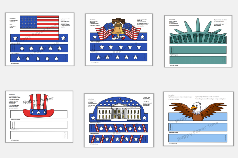 American Symbols Paper Crowns Headbands Hats Printable Costume Craft ...