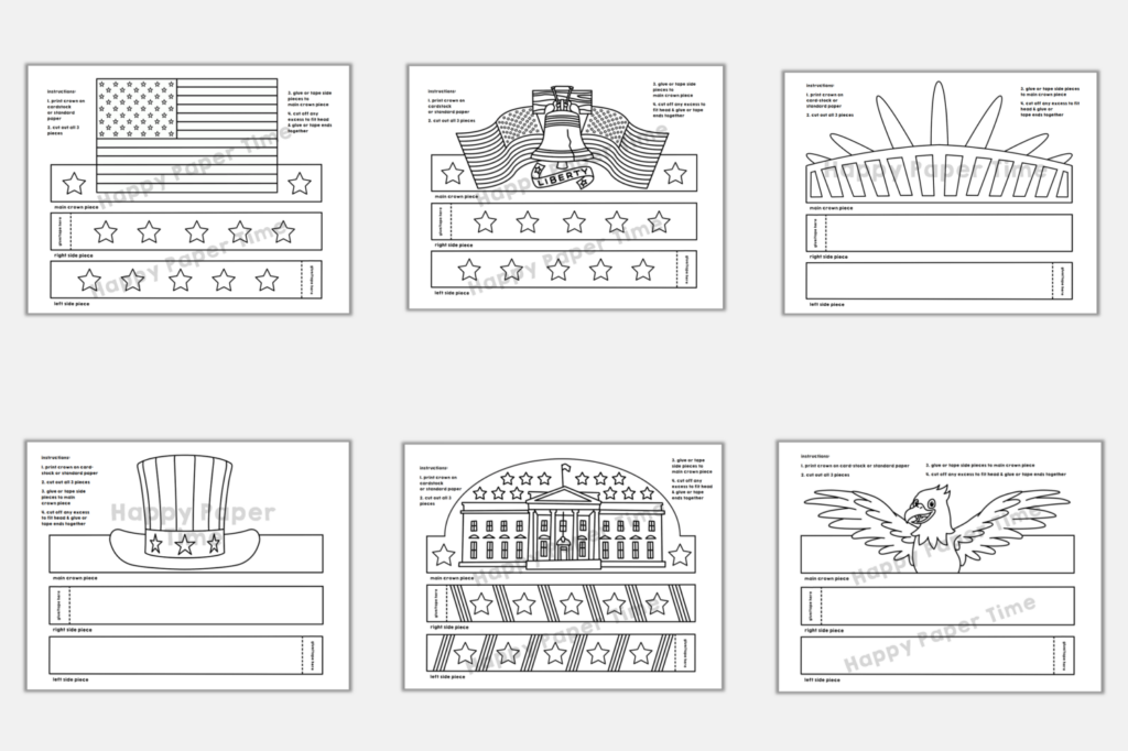 American Symbols Paper Crowns Headbands Hats Printable Coloring Craft ...