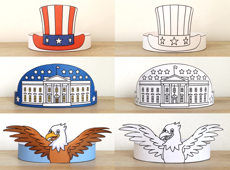 American Symbols Paper Crowns Headbands Hats Printable Coloring Craft ...