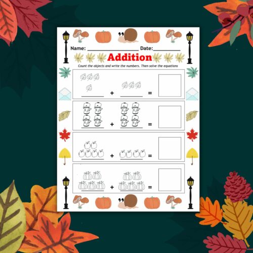 Printable Fall Autumn Math Addition -Fun September October Math ...