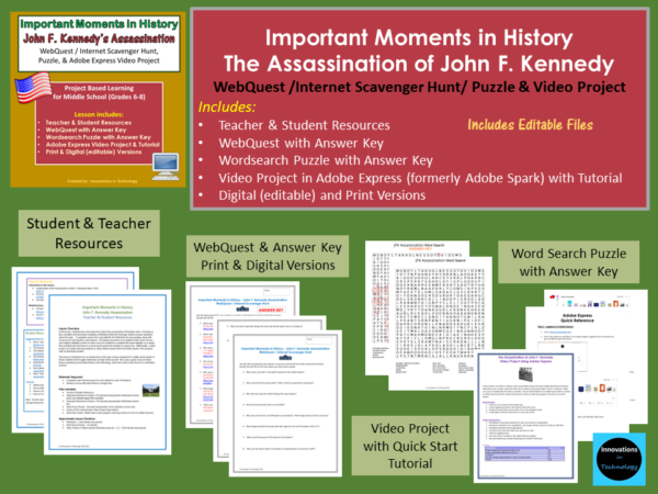 Assassination of John F. Kennedy WebQuest, Puzzle & Project | Made By ...
