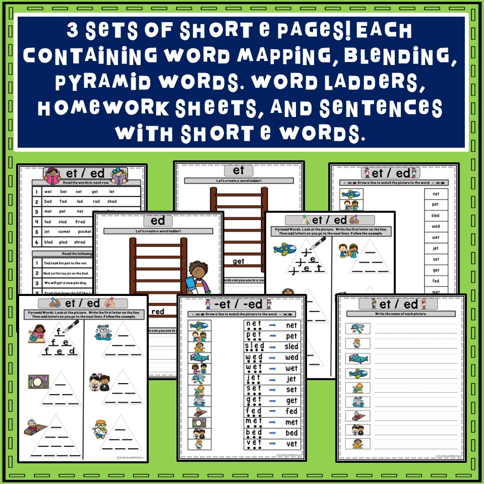 Short E Phonics and Reading Pages - Made By Teachers