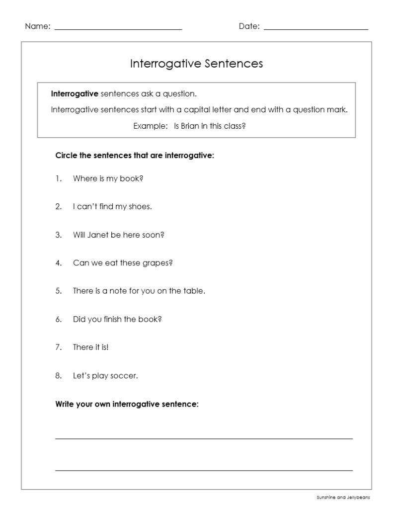 What Kind of Sentence? - 4 sentence types - 7 worksheets - Grades 1-2 ...