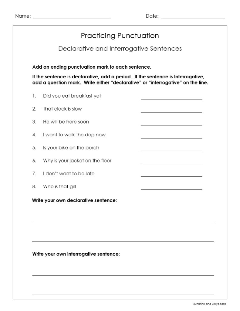 What Kind of Sentence? - 4 sentence types - 7 worksheets - Grades 1-2 ...