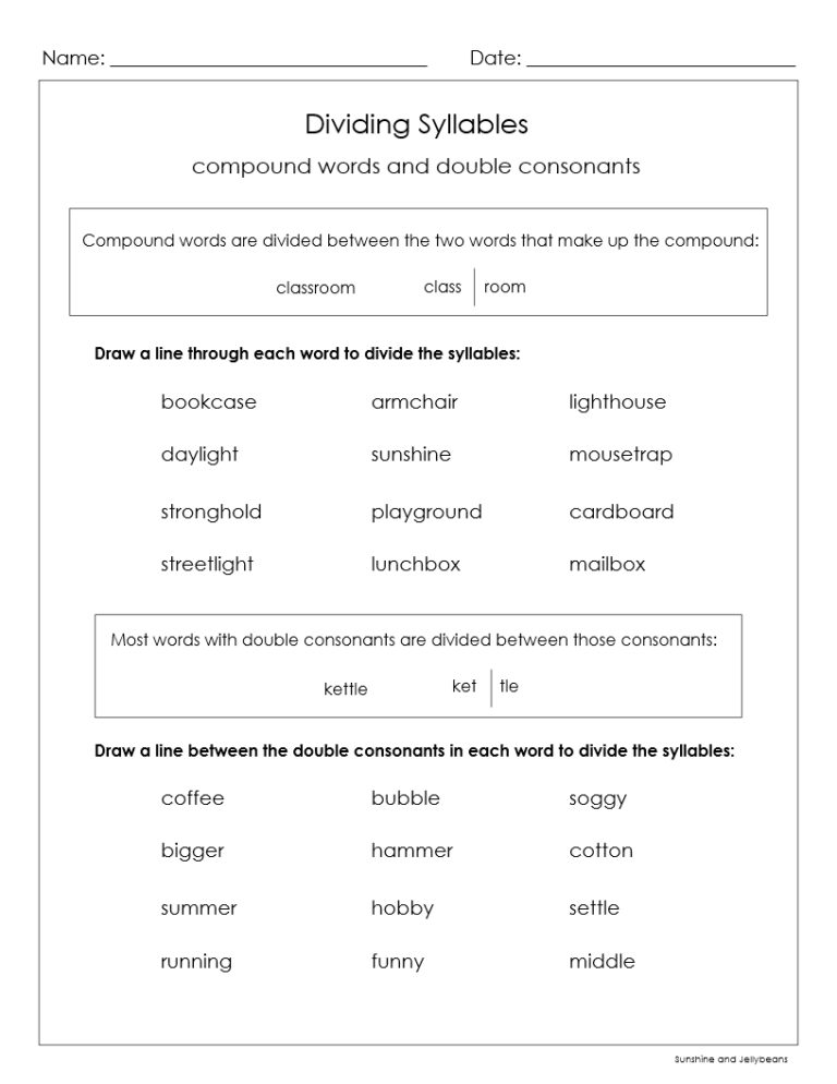 Syllables - Dividing Rules & Practice - Grades 3-4-5 - Reading ...