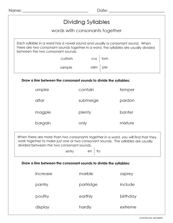 Syllables - Dividing Rules & Practice - Grades 3-4-5 - Reading ...