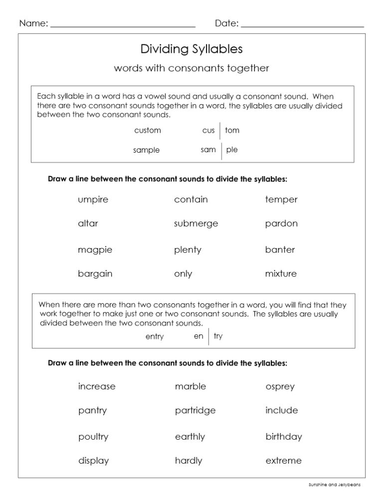 Syllables - Dividing Rules & Practice - Grades 3-4-5 - Reading ...